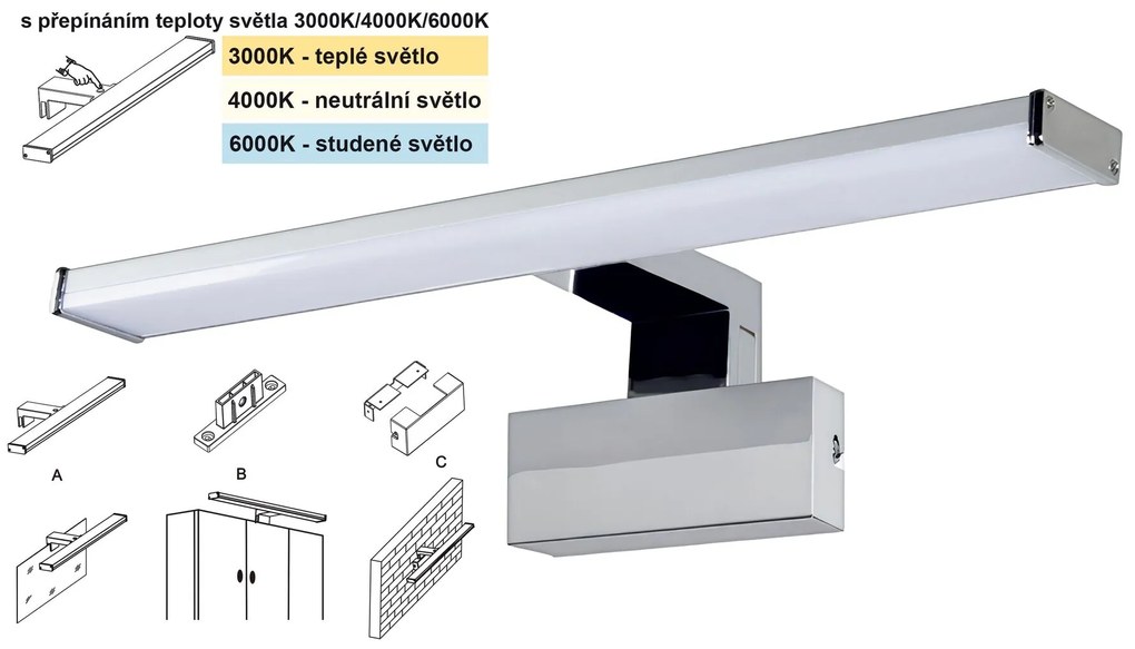 TOP LIGHT Světlo nástěnné Texas CCT, Stříbrná-Chrom