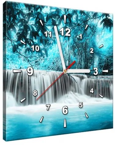 Tištěný obraz s hodinami Vodopád v modré džungli 30x30cm ZP2551A_1AI