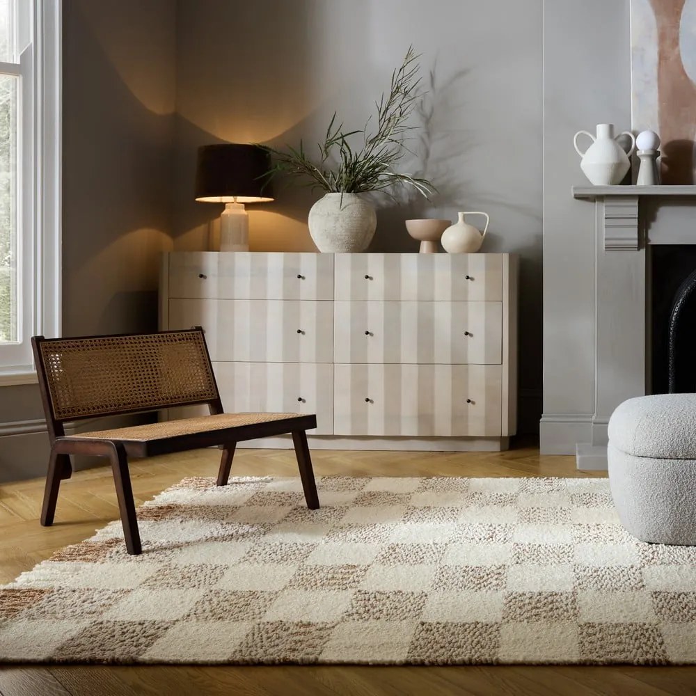 Krémový/v přírodní barvě ručně tkaný koberec s příměsí vlny 120x170 cm Eric Checkboard – Flair Rugs