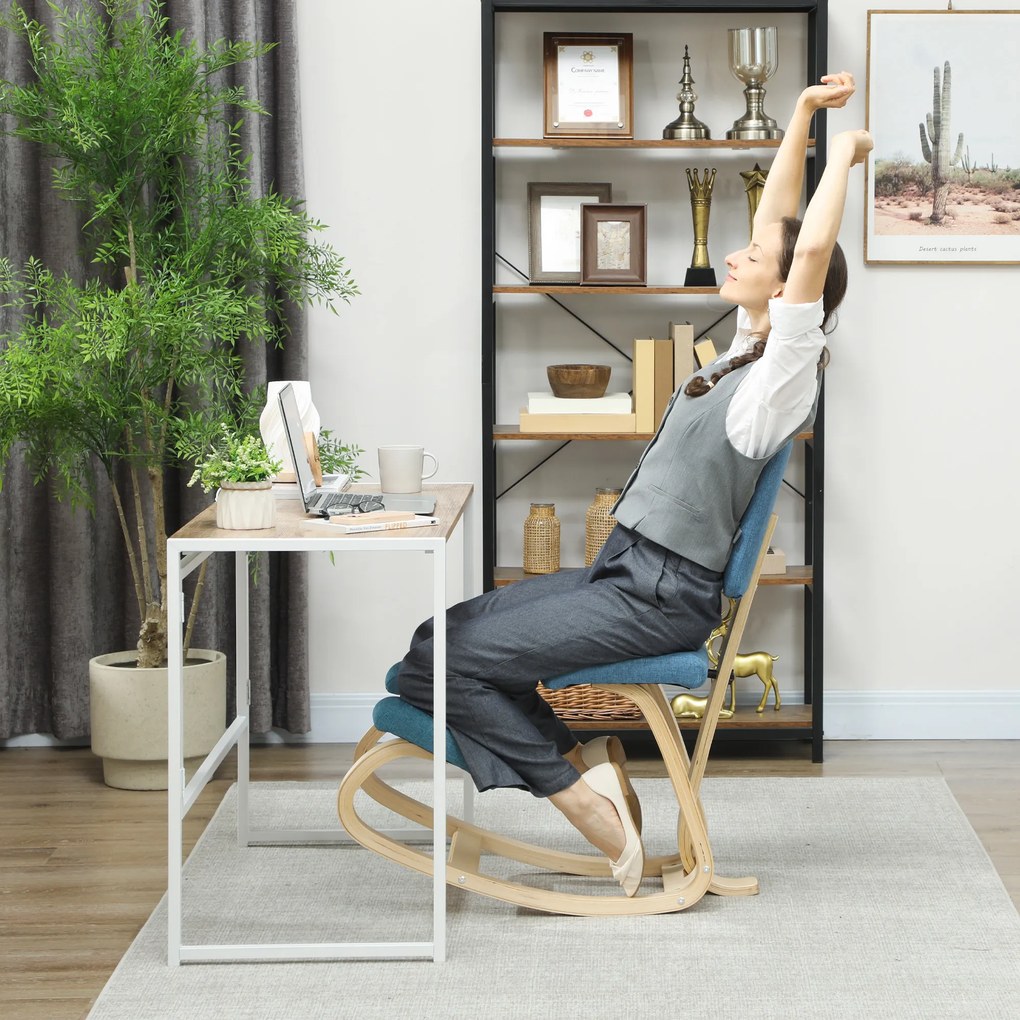 HOMCOM ergonomická klečící židle s opěrkou — březová kancelářská a meditační stolička (tmavě modrá)