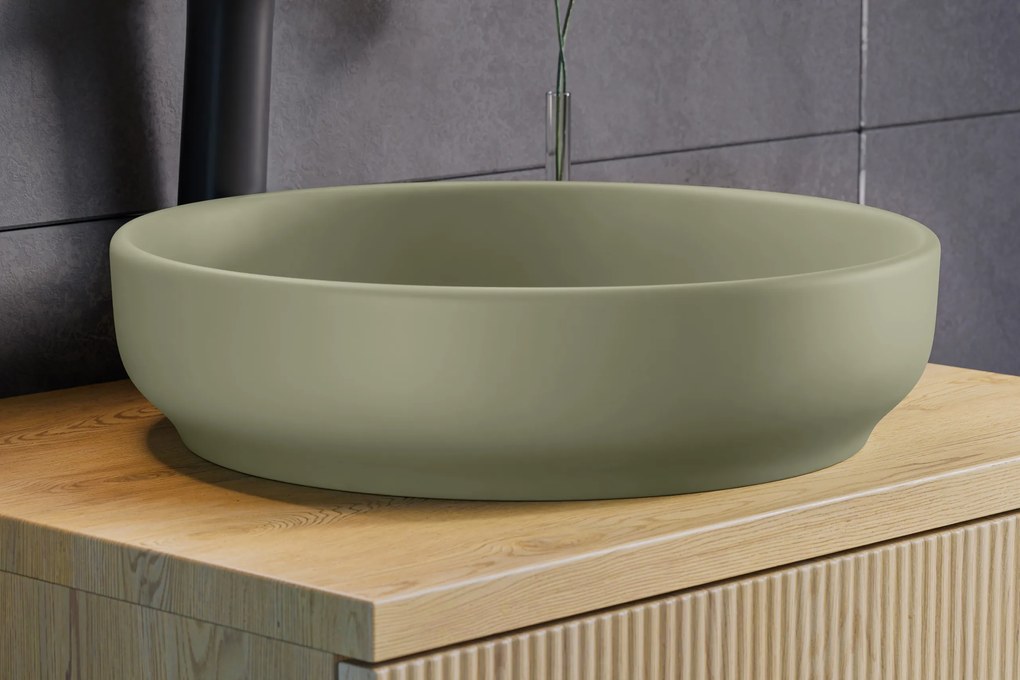 Comad Keramické umyvadlo na desku RIVER 1 OLIVE GREEN MATT UN 40, zelená