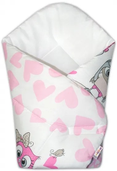 Baby Nellys Novorozenecká zavinovačka Cute Owls, 75x75 cm, Baby Nellys - růžová