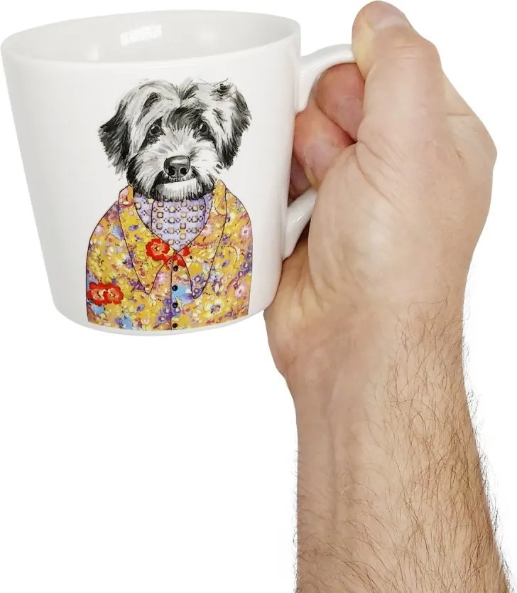 Porcelánový hrnek Lord Cockapoo, 380 ml – retro anglický design s motivem psa v květinovém saku