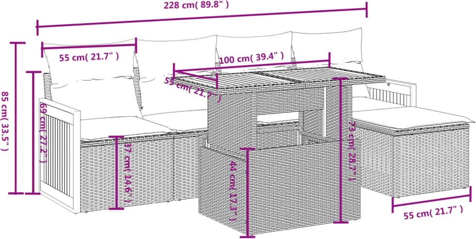 6dílná zahradní sedací souprava s poduškami béžová polyratan 3273935