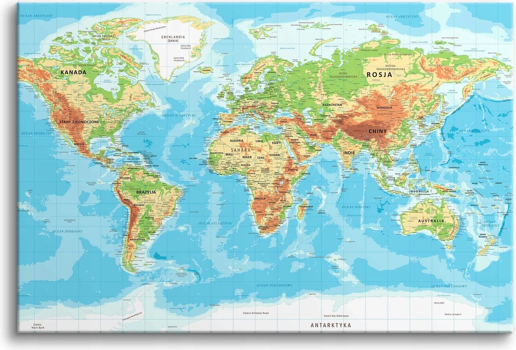 Obraz na plátně Mapa světa na zeď Cestování Státy Hlavní města V Polštině