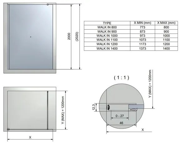 Roth Calida Walk-In zástěna 100 cm, černý elox s potiskem CI TWF 10020 NIF