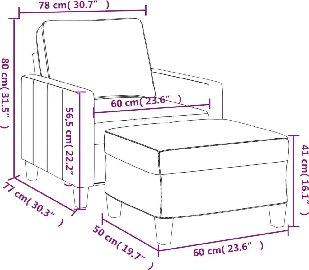 Křeslo s podnožkou tmavě šedé 60 cm textil 3201030