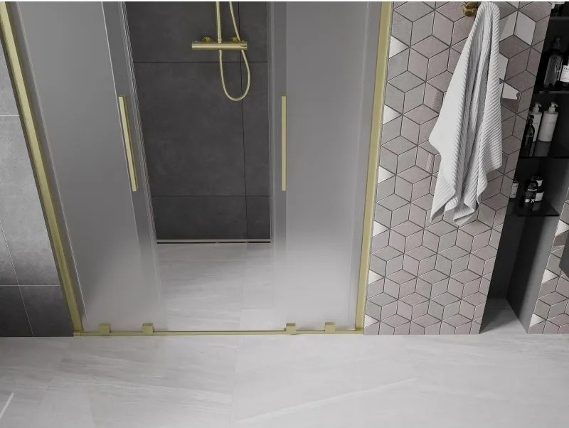 Mexen Velar Duo, posuvné sprchové dveře do otvoru 140 cm, 8mm sklo námraza, zlatá matná, 871-140-000-32-55