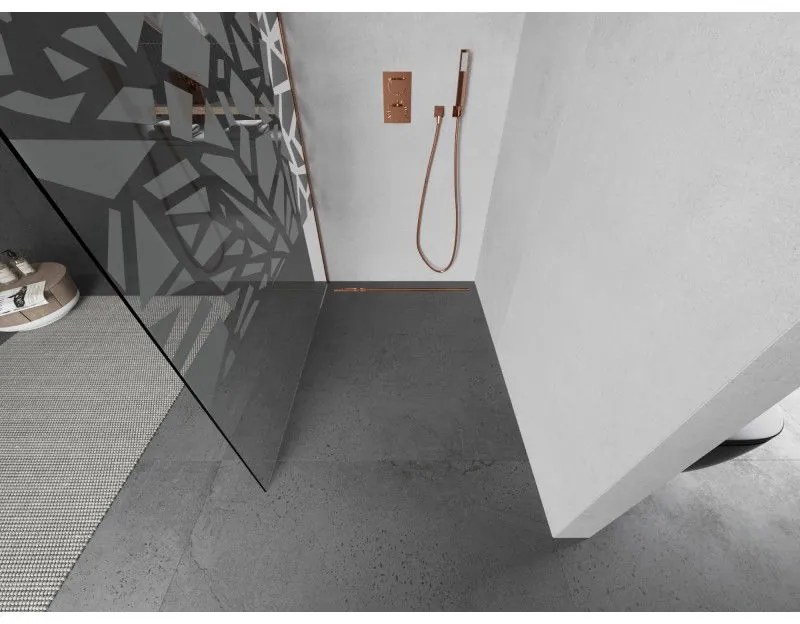 Mexen Kioto, sprchová zástěna Walk-In 100 x 200 cm, 8mm čiré sklo bílý vzor, ​​měděný matný profil, 800-100-101-65-85