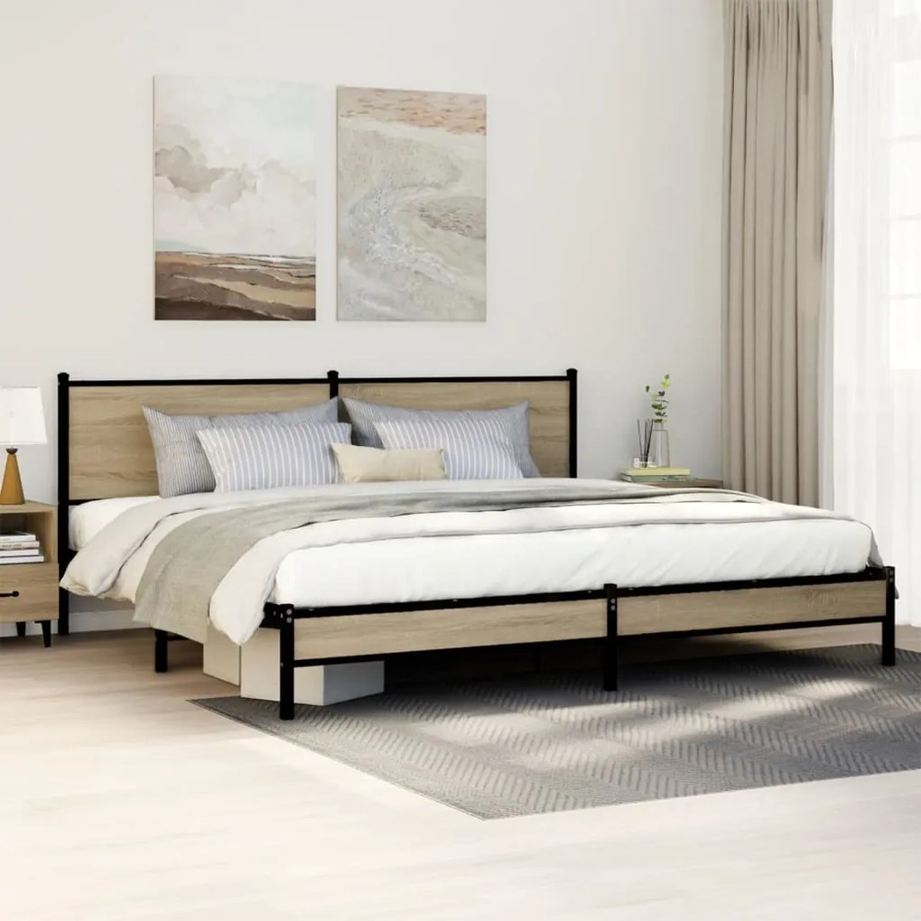 Kovový rám postele bez matrace dub sonoma 193 x 203 cm 3301393
