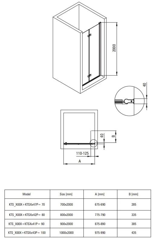 Deante Kerria Plus, skládací sprchové dveře do otvoru 70x200cm, 6mm čiré sklo s ActiveCover, chromový profil, KTSX047P