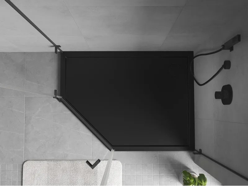 Mexen Flow, pětiúhelníková sprchová vanička slim 100 x 90 cm, pravá, černá matná - 46P709010R