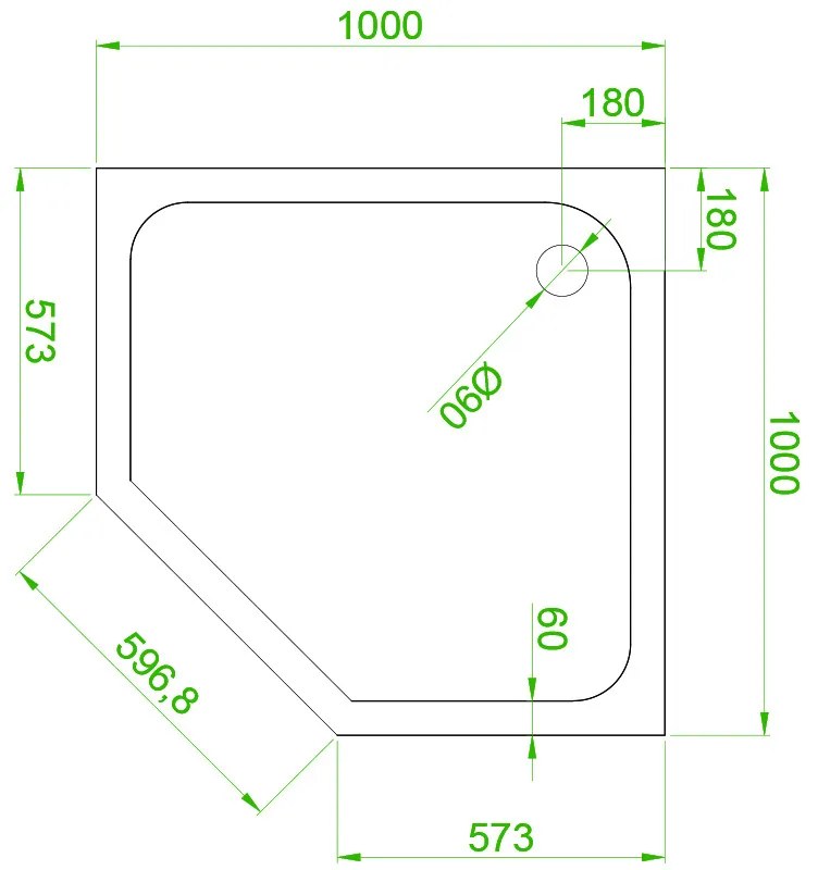 BPS-koupelny Pětiúhelníková akrylátová sprchová vanička HYD-PSV-ST07C 100x100 bílá