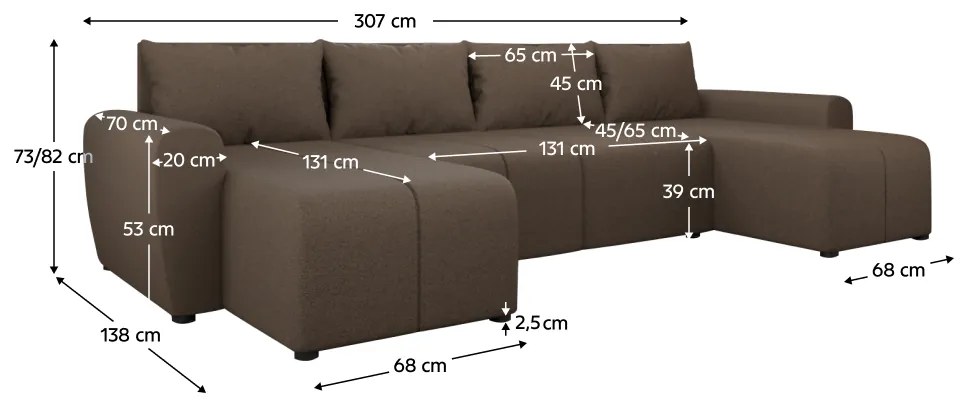 Kondela Univerzální sedací souprava, hnědá, DELIN U UNI