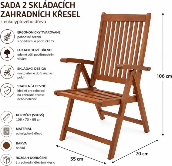 Zahradní dřevěná křesla Verdan 2 ks - eukalyptus