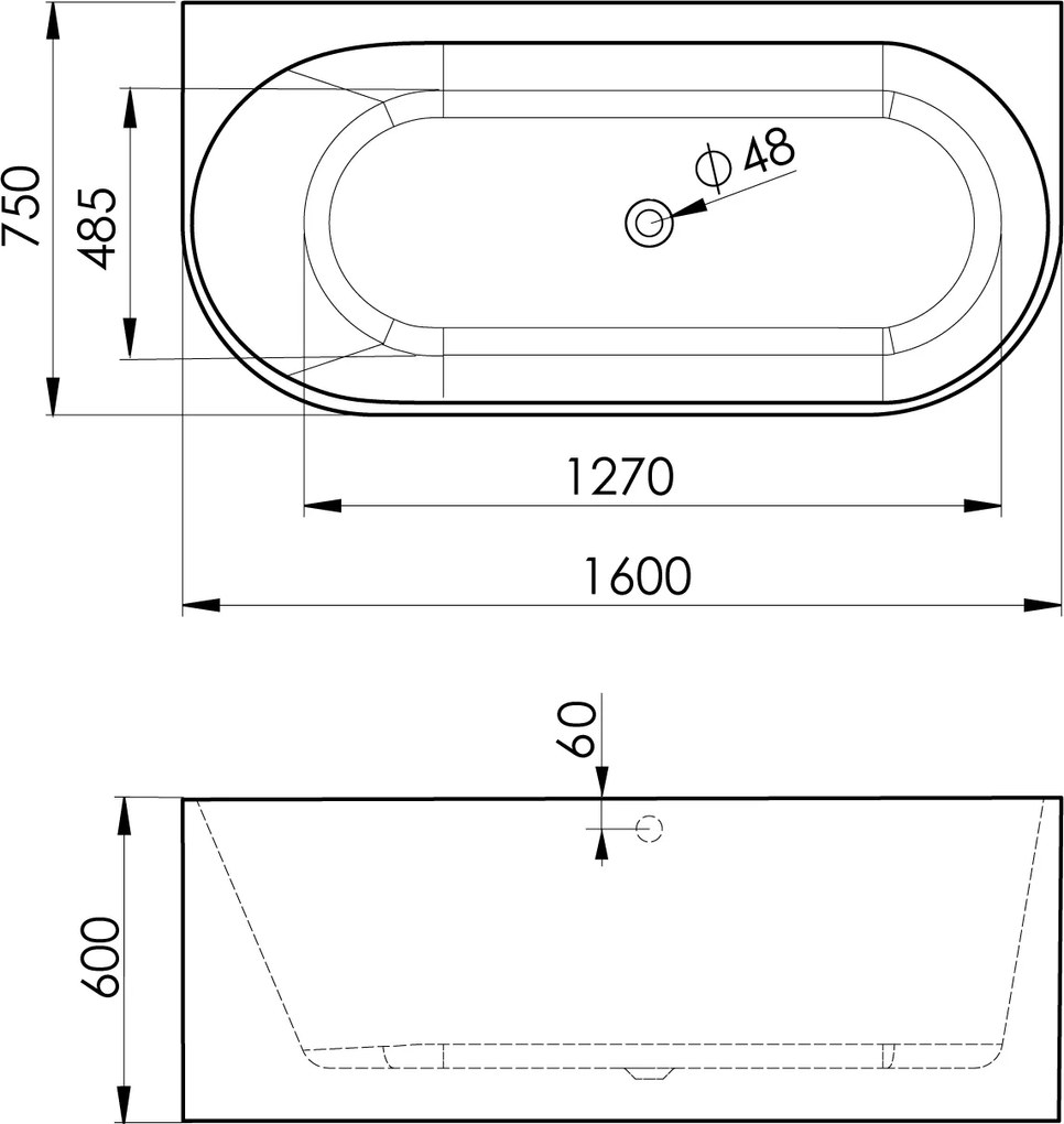 Polysan Astra DL Monolith vana asymetrická 160 x 75 cm levá akrylátová bílá 33611MDL