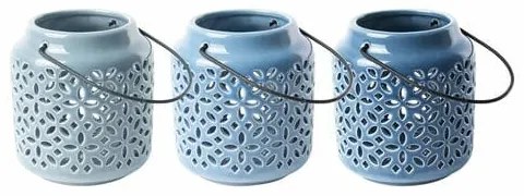Esschert Design ESSCHERT DESIGN Lucerna na čajovku, keramika, pr. 9,9 cm BALENÍ OBSAHUJE 3 KUSY! | nebeská modrá