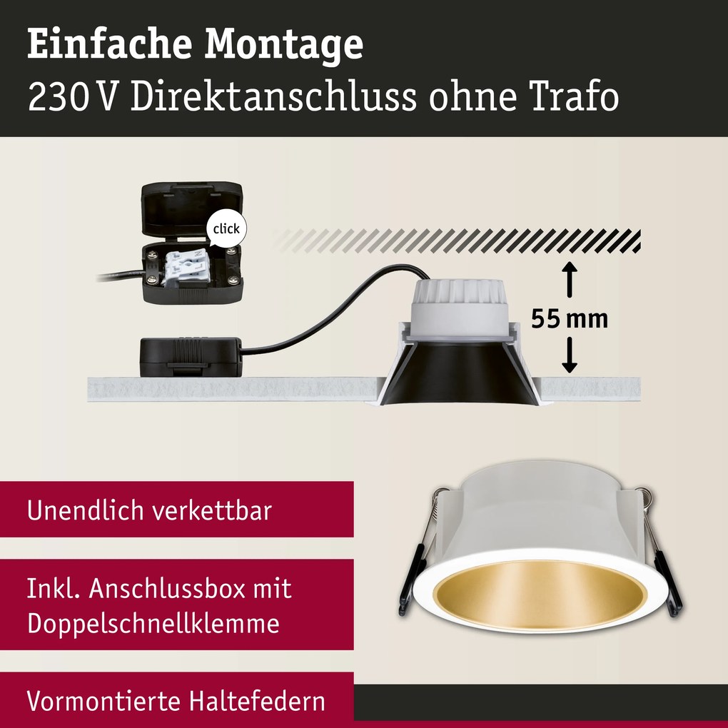 Paulmann 93406 LED Cole, set bodovek v bílo-zlaté úpravě, 3x6,5W LED 2700K tříkrokové stmívání, prům. 8,8cm, IP44