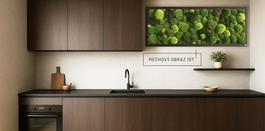 WOODILO Mechový obraz v rámu z masivu 107 | kopečkový mech Rozměr obrazu: 70x70 cm, Barva rámu: Rustikální (černá oprýskaná), Síla rámu (pohledová): 3,7 cm