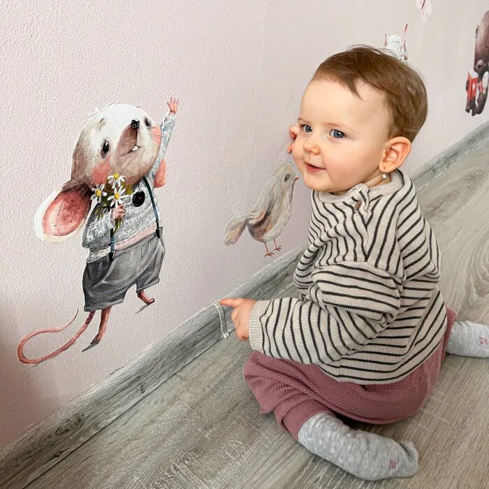 INSPIO Samolepky na zeď - Zvířátka s balóny v pastelových barvách