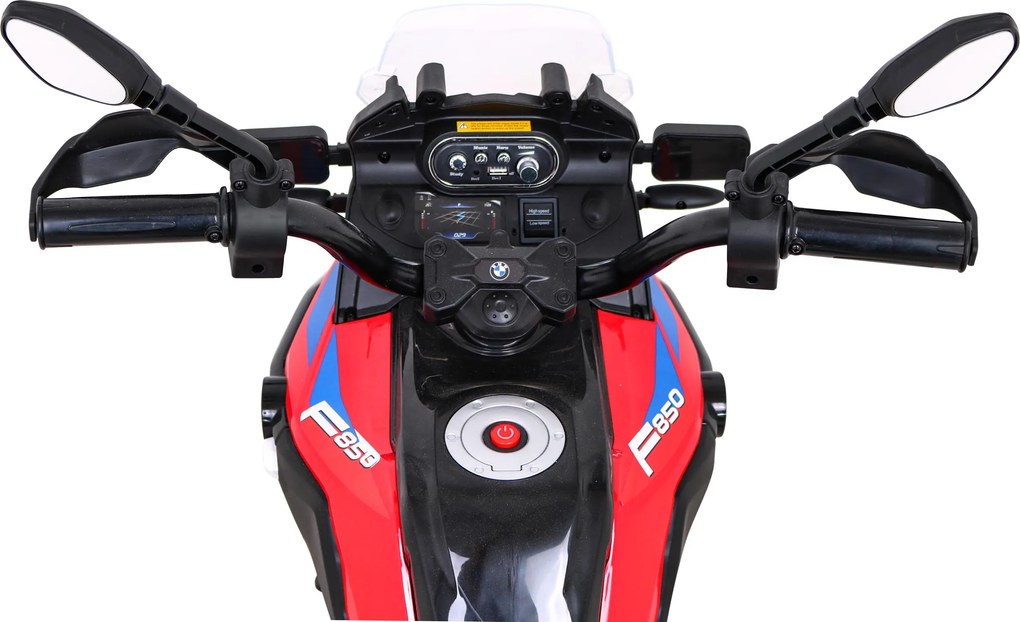 Ramiz Dětská motorka na baterie BMW F850 GS červená + pomocná kolečka + audio LED + pomalý start + EVA