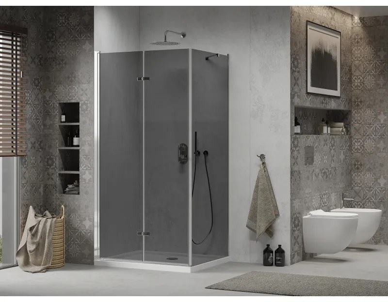 Mexen Lima skládací sprchový kout 70 x 90 cm, Grafitově černá, Chromovaná + sprchová vanička Flat, Bílá - 856-070-090-01-40-4010