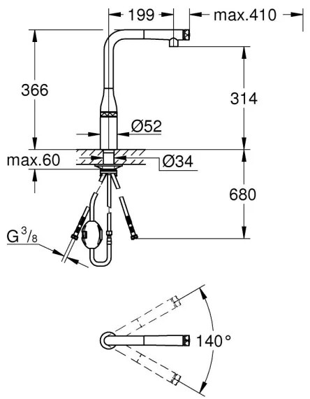 GROHE 31615000 - Dřezová baterie ESSENCE SMARTCONTROL 366 mm lesklý chrom