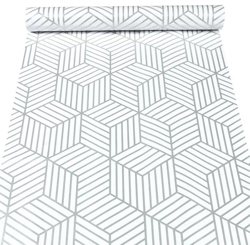 Samolepící tapety 45 cm x 10 m IMPOL TRADE 9425-1, geometrický vzor stříbrný , samolepící tapety