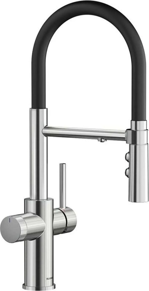 Blanco - Dřezová baterie s filtrační funkcí a flexibilním ramenem, ocel/černá 526706ROZ1