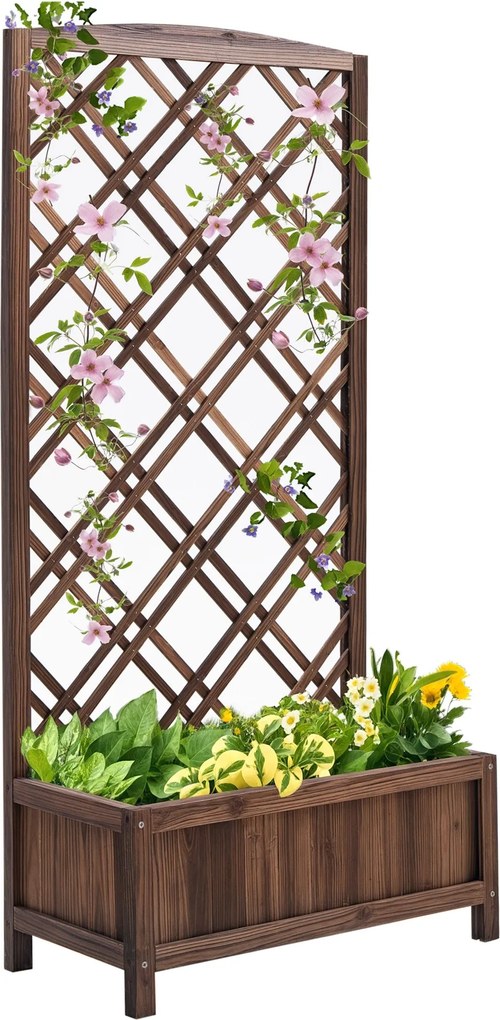 Outsunny Dřevěný Květináč s Trellis a Rámem pro Popínavé Rostliny na Terase nebo Balkonu 60x30x122,5 cm Hnědá | Aosom