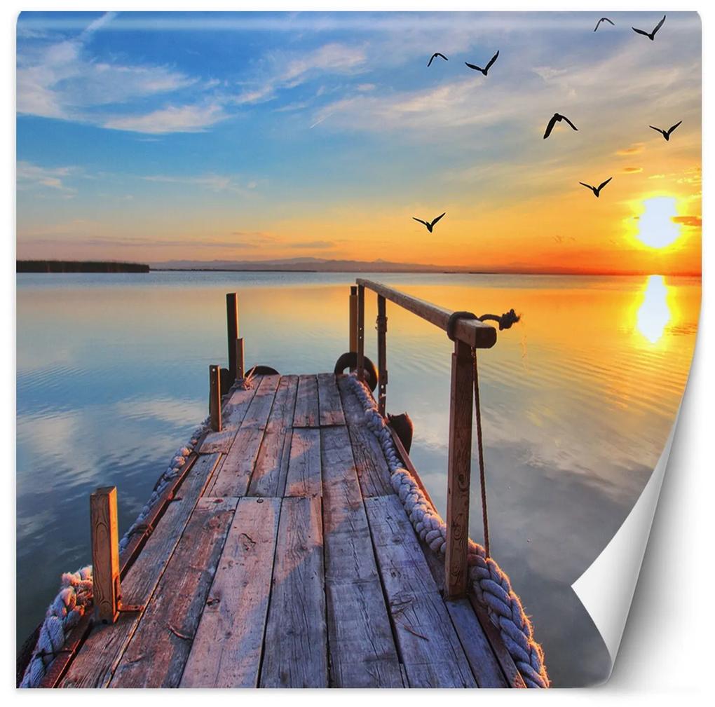 Gario Fototapeta Západ slunce nad jezerem a létající ptáci Materiál: Vliesová, Rozměry: 100 x 100 cm