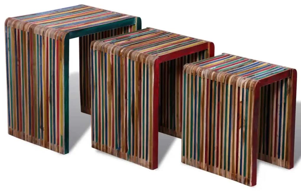 Dřevěné stolky vnořené z barevného rekultivovaného teaku | sada 3 ks