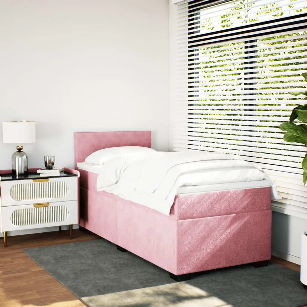 Box spring postel s matrací růžová 80 x 200 cm samet 3288461