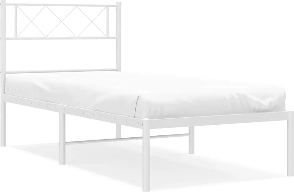 vidaXL Kovový rám postele s čelem bílý 100 x 200 cm