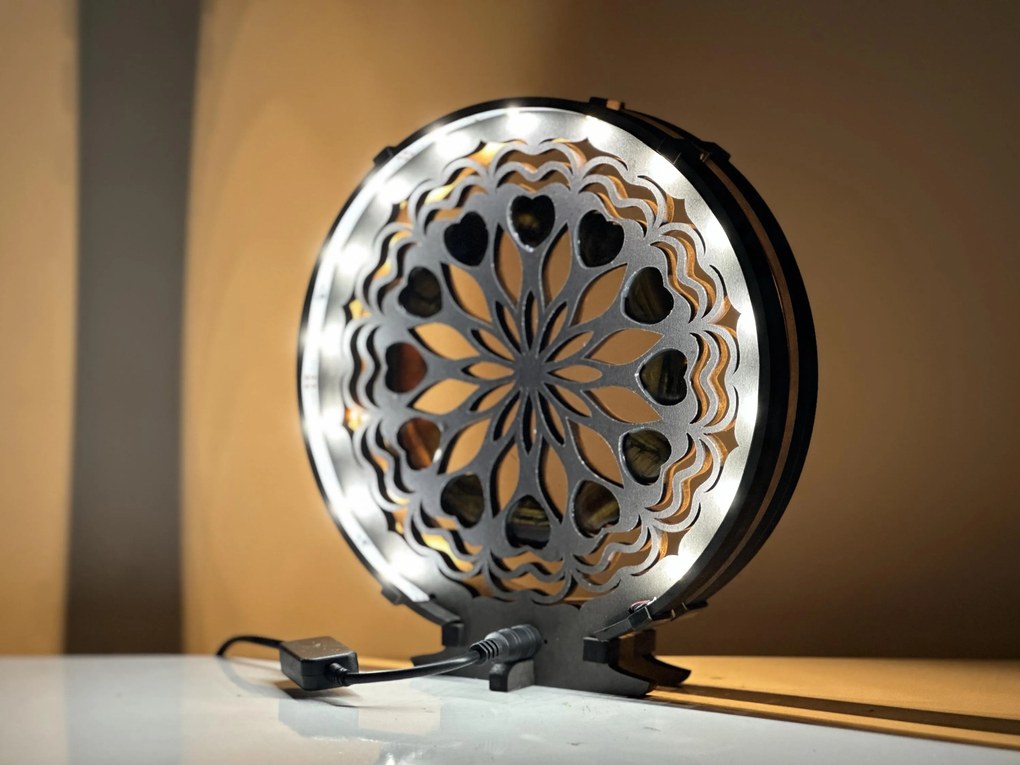 Li-Go "Srdce, mandala s tygřím okem" Stolní lampa 20x22 cm černá s patinou