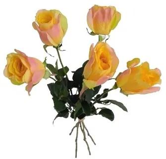 Umělá květina Růže růžovo-žlutá, 68 cm, 5 ks