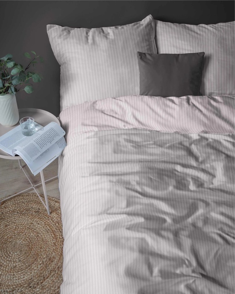 Detexpol Damaškové povlečení 180x200 pudrově růžové jednobarevné pruhy 1 cm Pure