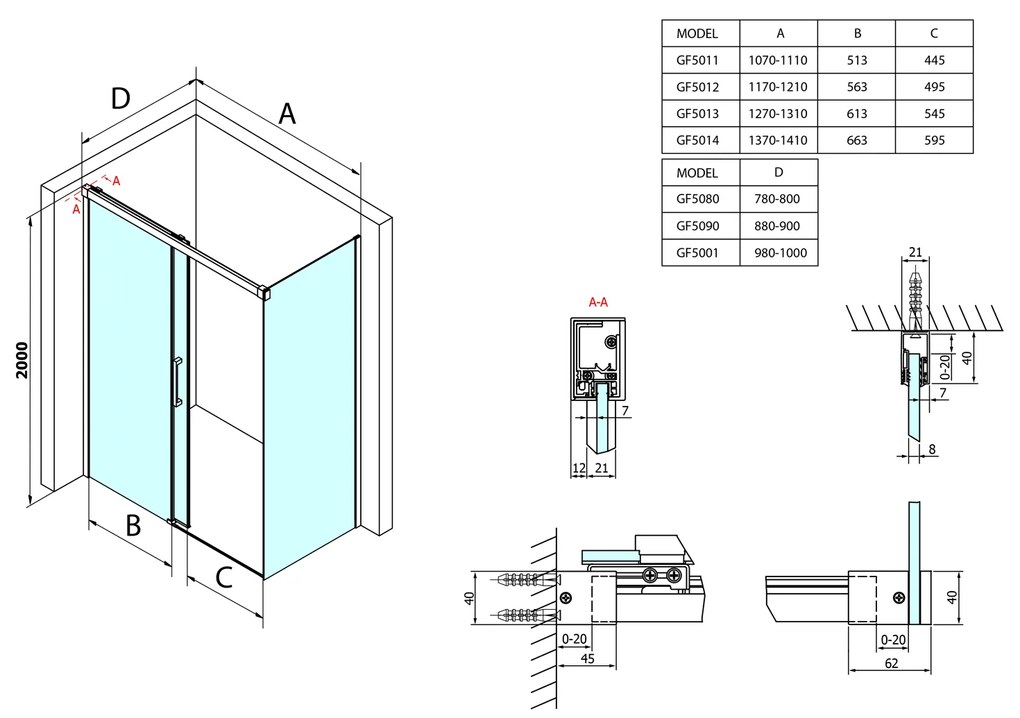 Gelco FONDURA sprchové dveře 1100mm, čiré sklo GF5011 GF5011