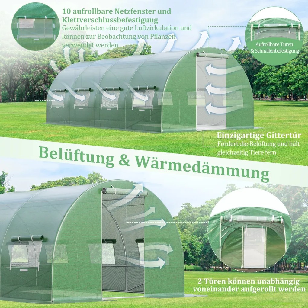 Costway Velký průchozí tunel Greenhouse – 600 × 300 × 200 cm, zelený