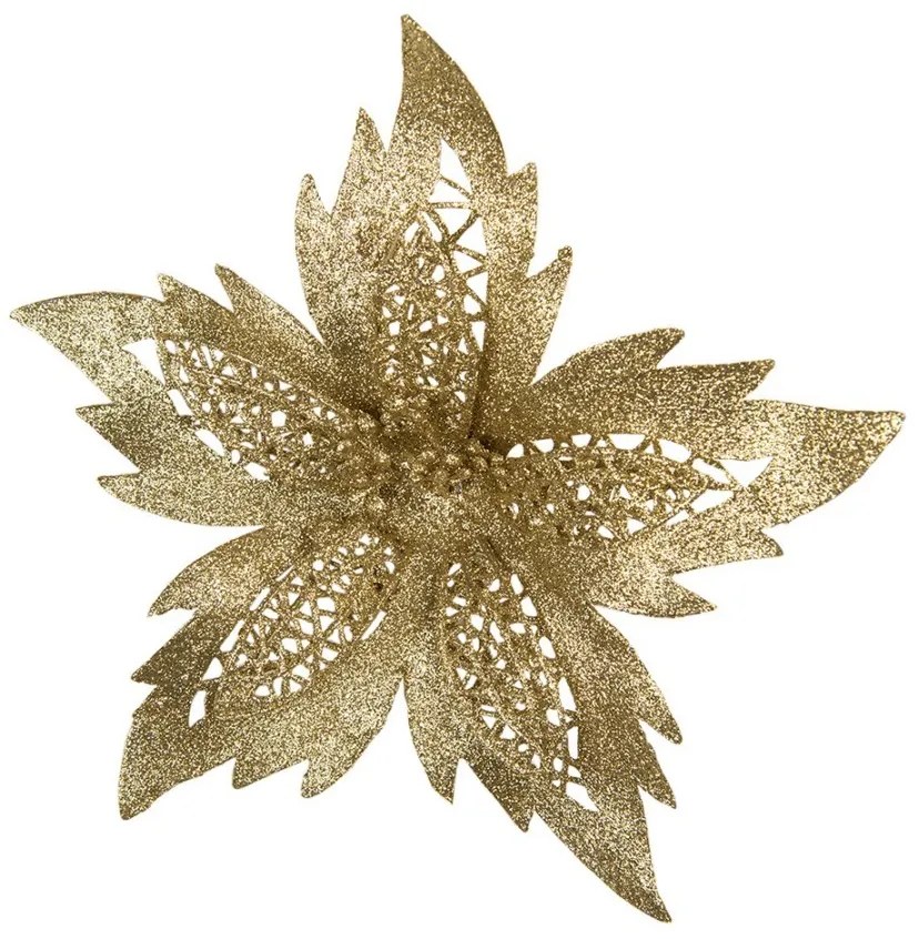 Zlatá umělá květina vánoční hvězda Poinsettia - Ø 23*5 cm