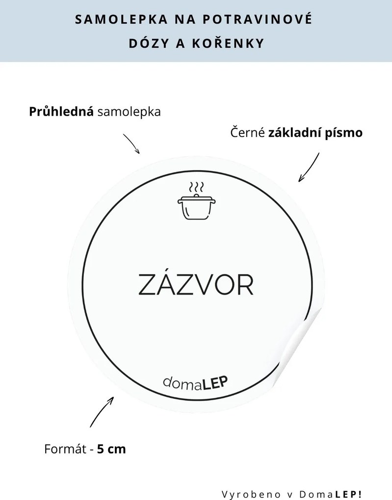 Samolepka na kořenky ZÁZVOR průhledná 5 cm základní písmo
