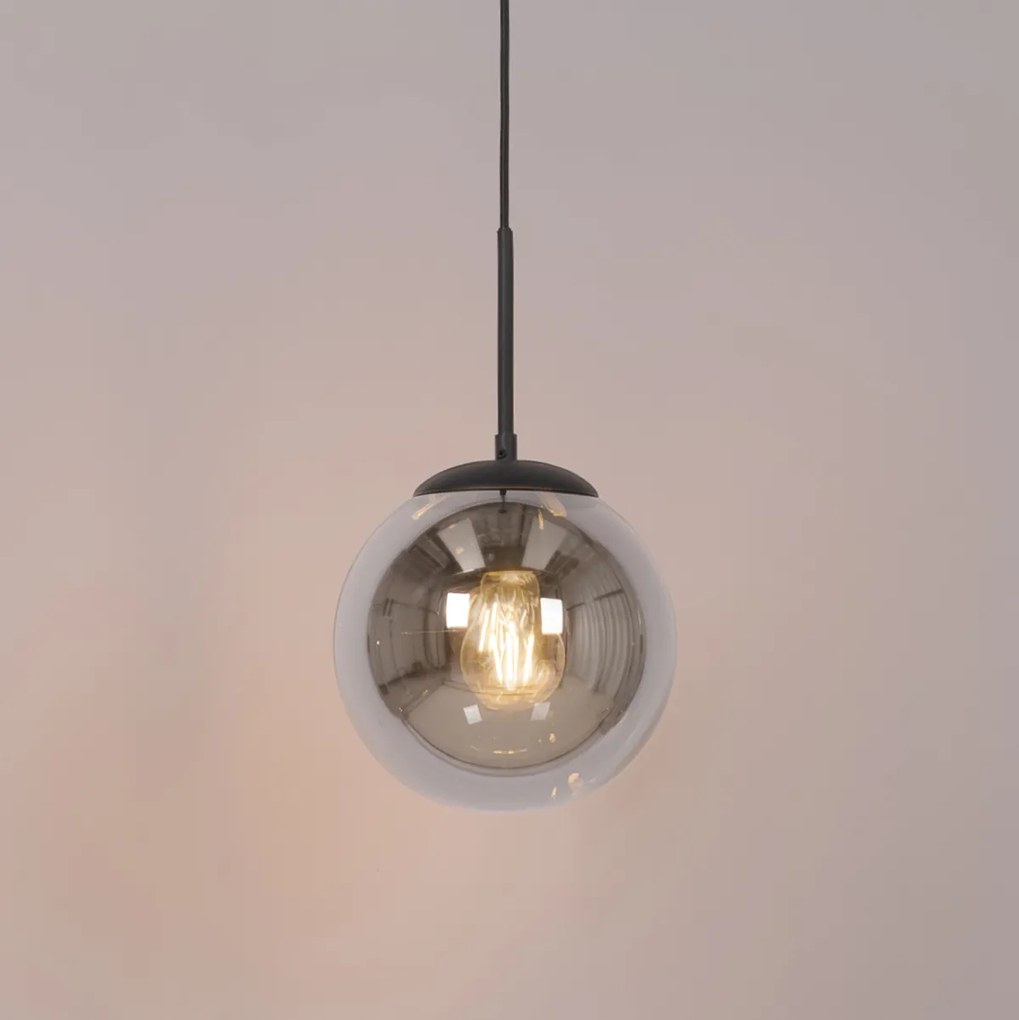 Závěsná lampa Art Deco černá s kouřovým sklem vč. 1-fázového kolejnicového adaptéru - Slimline Flore