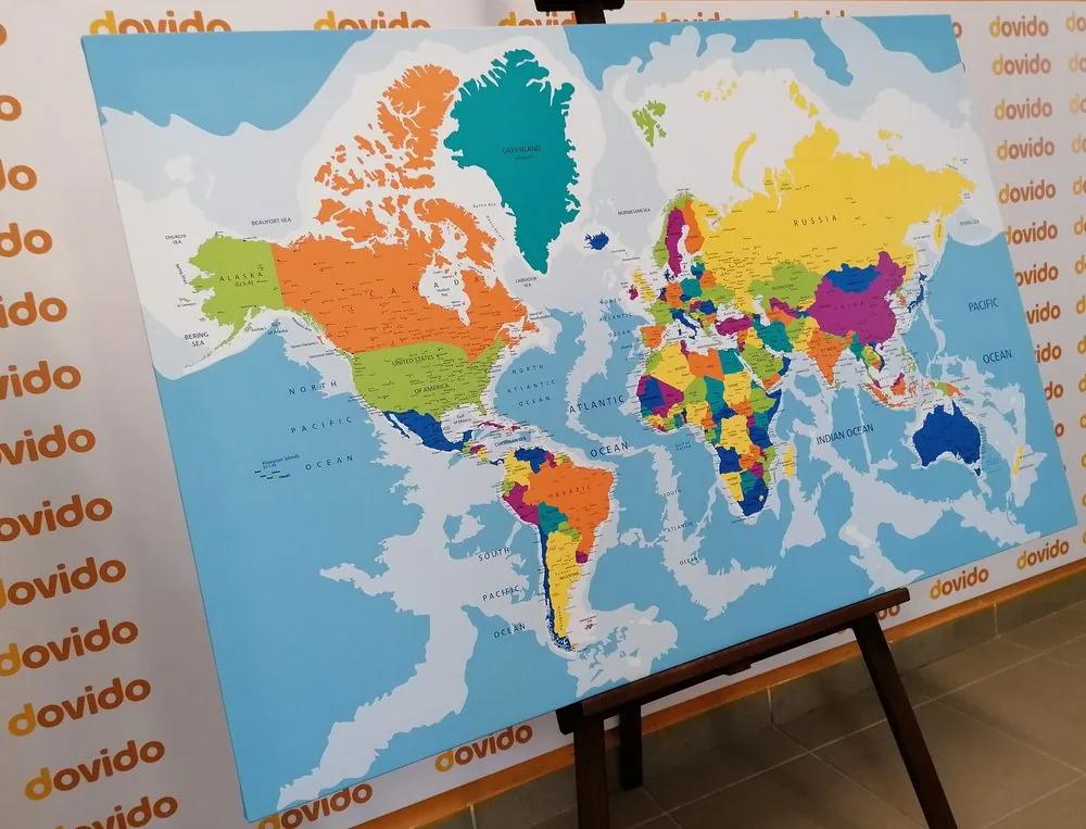 Obraz na korku barevná mapa světa