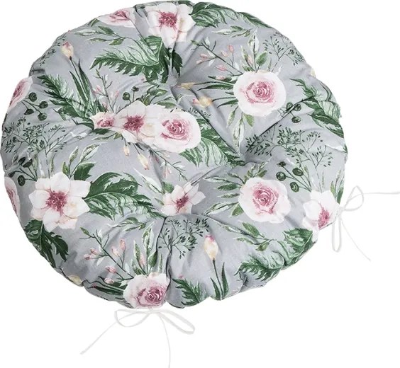 Bellatex Sedák Adéla prošívaný kulatý průměr 40 cm Růže Růžová,Šedá,Zelená
