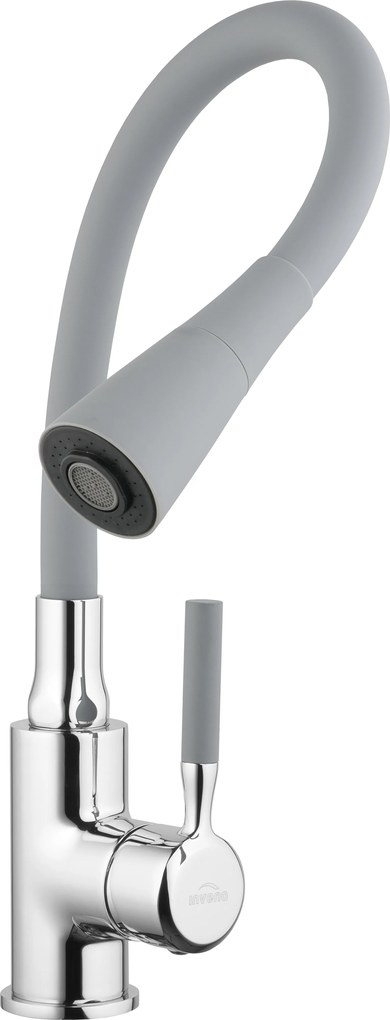 Invena Pogo, vysoká dřezová baterie 2-funkční, šedá-chromová, INV-BZ-80-L05-L