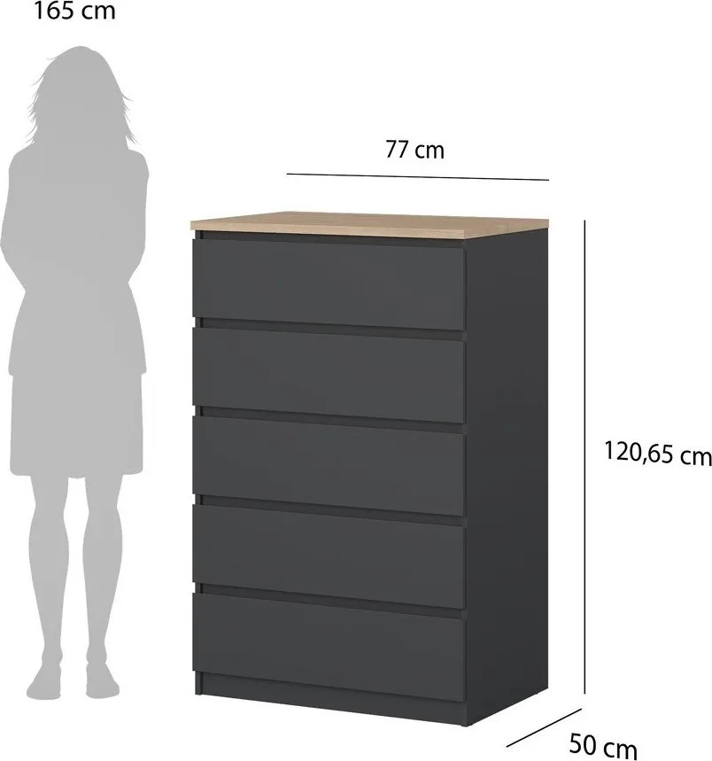 Tmavě šedá komoda 77x121x50 cm Naia – Tvilum