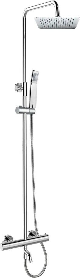 Mereo Mereo, Termostatická nástěnná vanová baterie s hadicí, ruční a talířovou hranatou sprchou slim 200x200mm, CB60101TSD