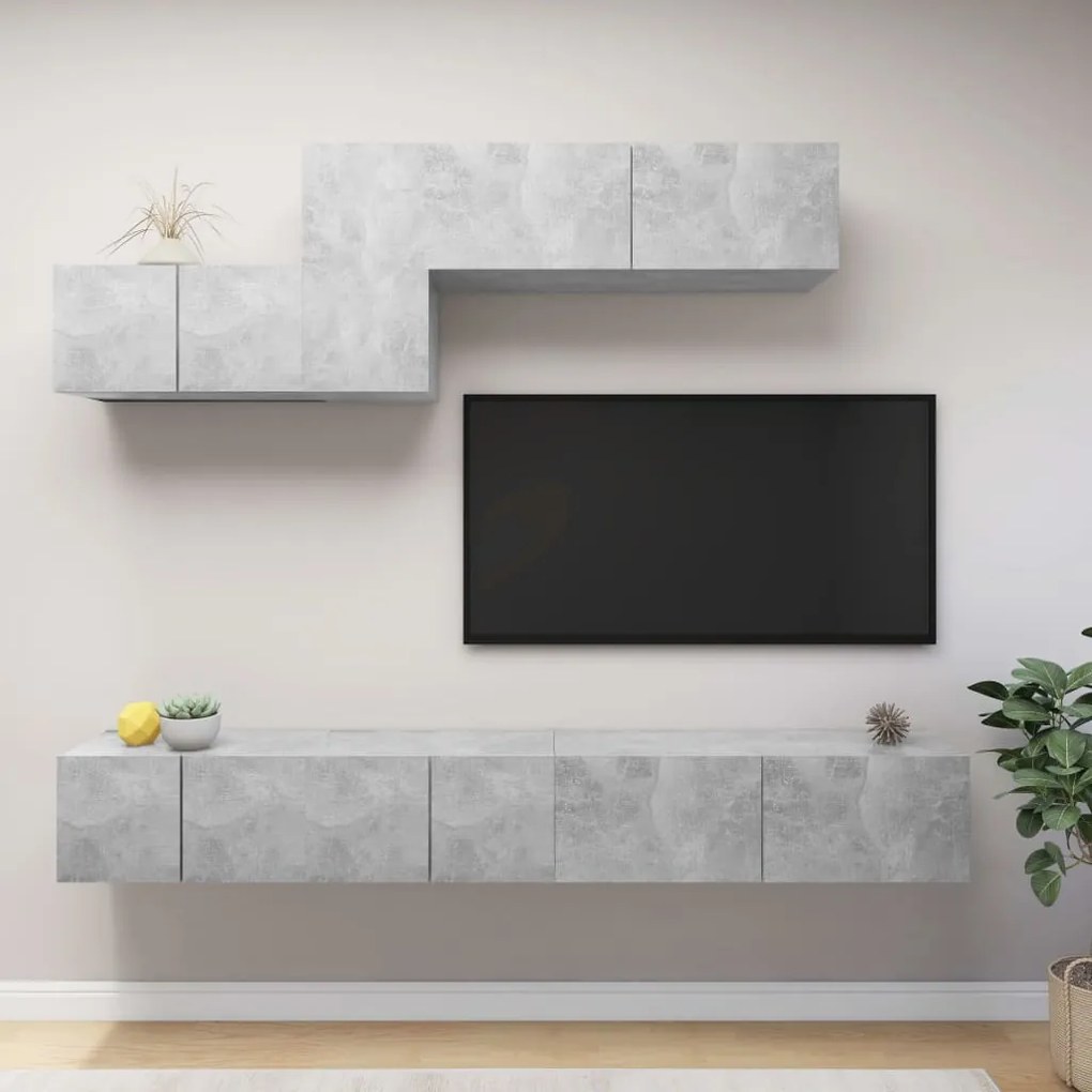 6dílný set TV skříněk betonově šedý kompozitní dřevo 3079150