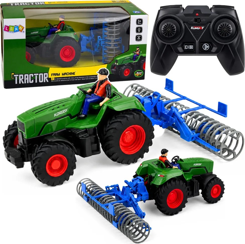 LEAN Toys Traktor se zemědělským válcem a zemědělcem, dálkově ovládaný RC, zelený, měřítko 1:24