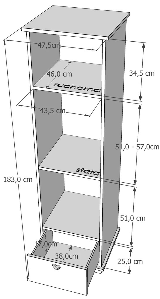 BabyBeds Dětský regál - kolečko Barevné provedení: Růžová  183 cm x 46 cm x 47,5 cm